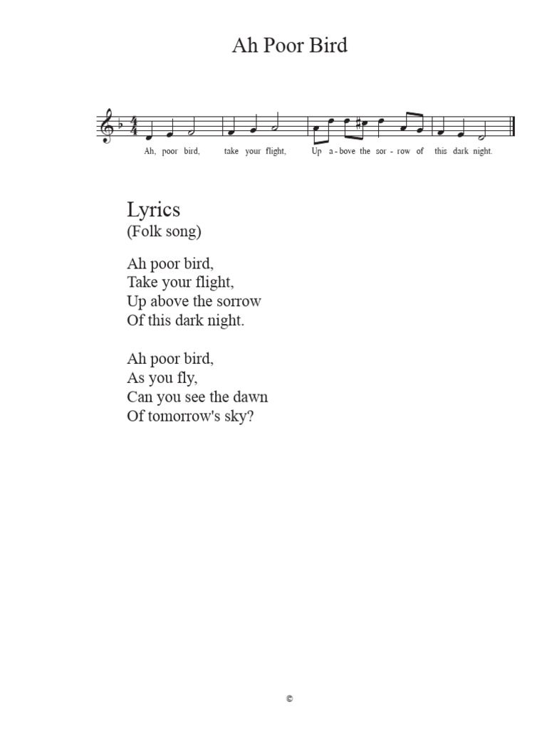 Folk Song Lyrics: "Ah Poor Bird" | PDF