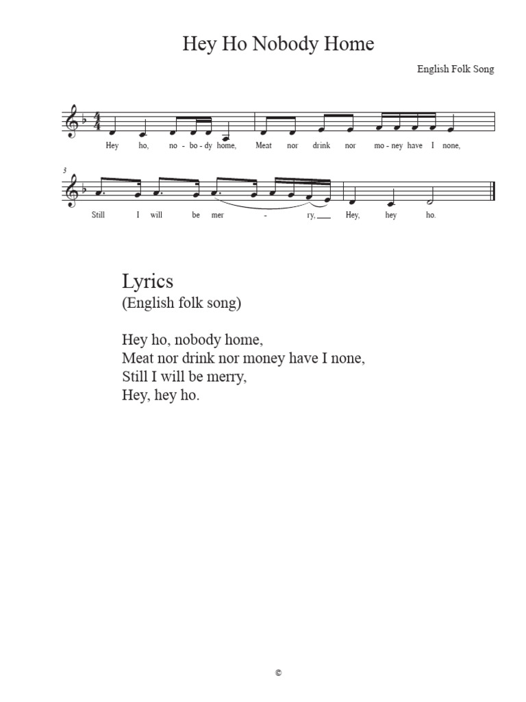 Hey Ho Nobody Home Lyrics | PDF
