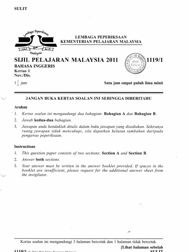 SPM 1119 2011 Bi K1 | PDF