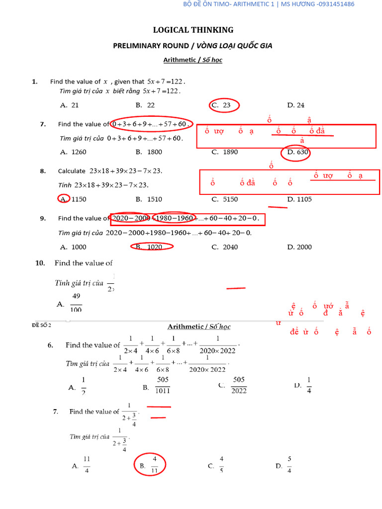 Arithmetic - 1 - Grade 5 | PDF