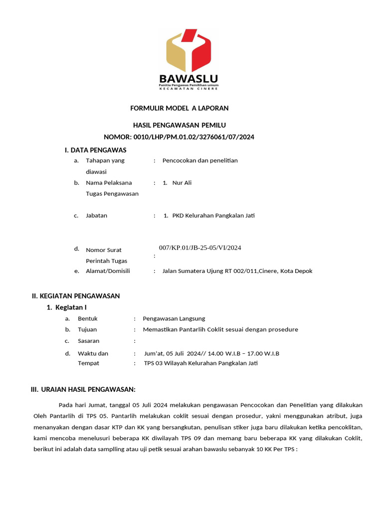 Kel.pj_05 Jul 2024_form a Coklit | PDF