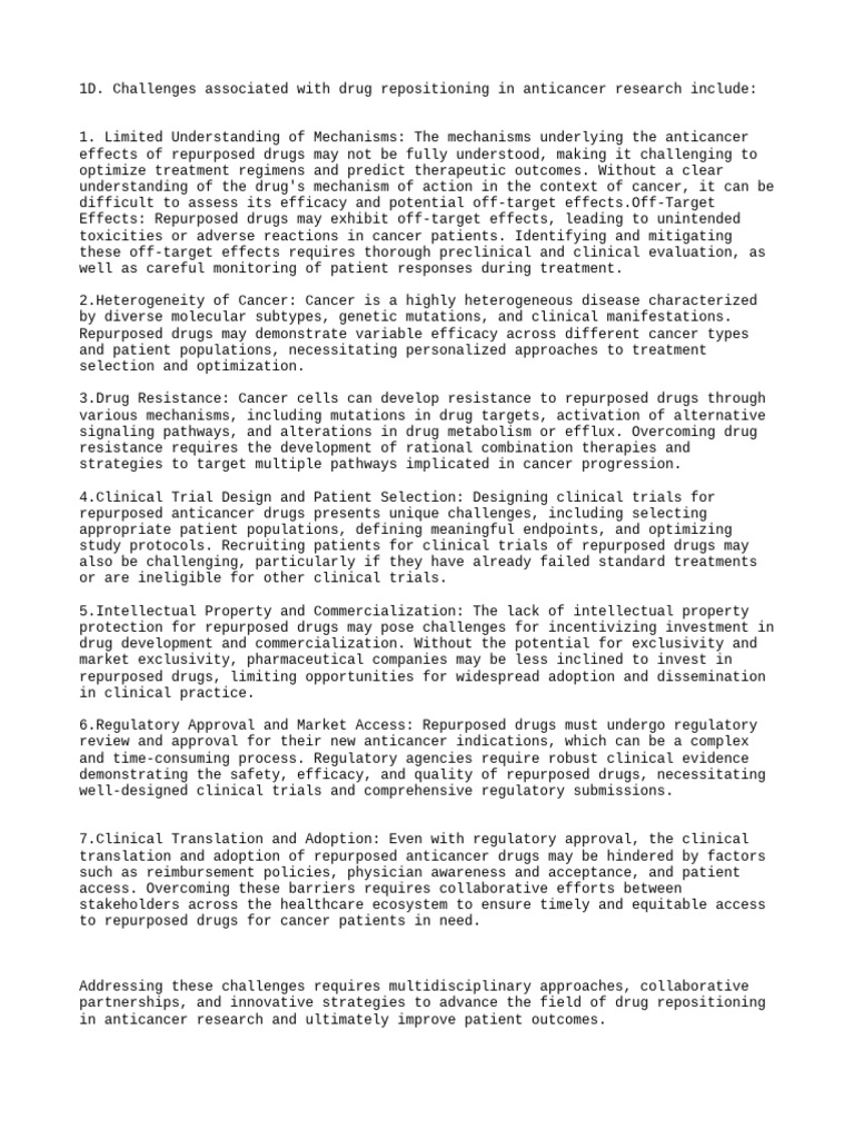 1D. Challenges. Associates With Drug Repositioning. | PDF | Clinical ...