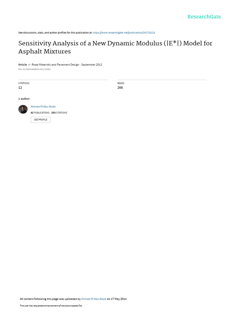 Sensitivity Analysis of A New Dynamic Modulus ( - E - ) Model For Asphalt Mixtures | PDF ...