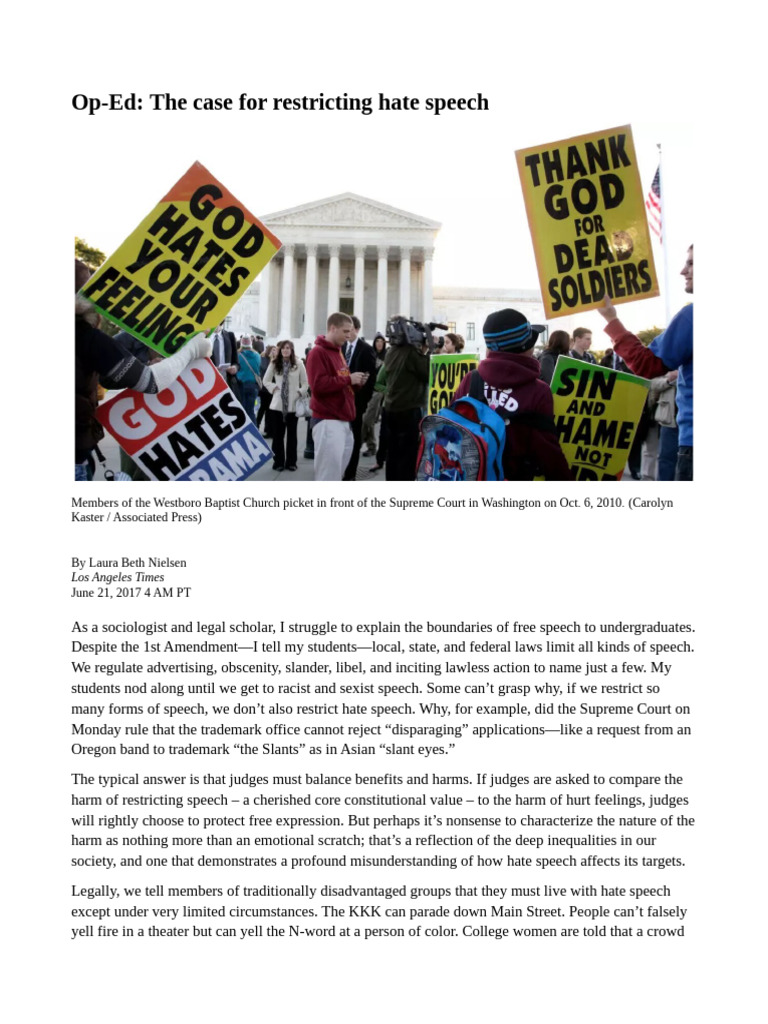 The Case For Restricting Hate Speech | PDF | Hate Speech | Freedom Of ...