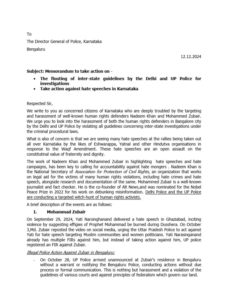 DGP Letter - Nadeem_Zubair | PDF | Police | Arrest