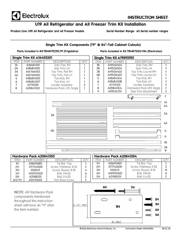 Trim - Kit - Installation FPFU19F8WF FPRU19F8WF EI33AF80WS EI33AR80WS | PDF