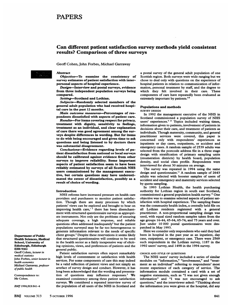 Can Different Patient Satisfaction Survey Methods Yield Consistent ...