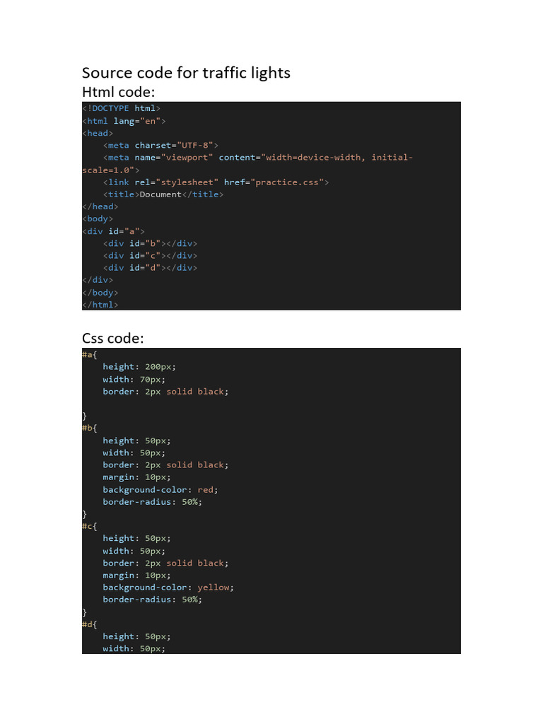 Traffic Light HTML & CSS Guide | PDF