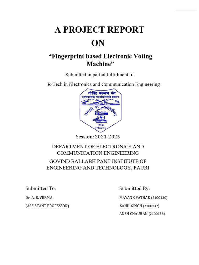 A Project Report | PDF | Electronic Voting | Biometrics