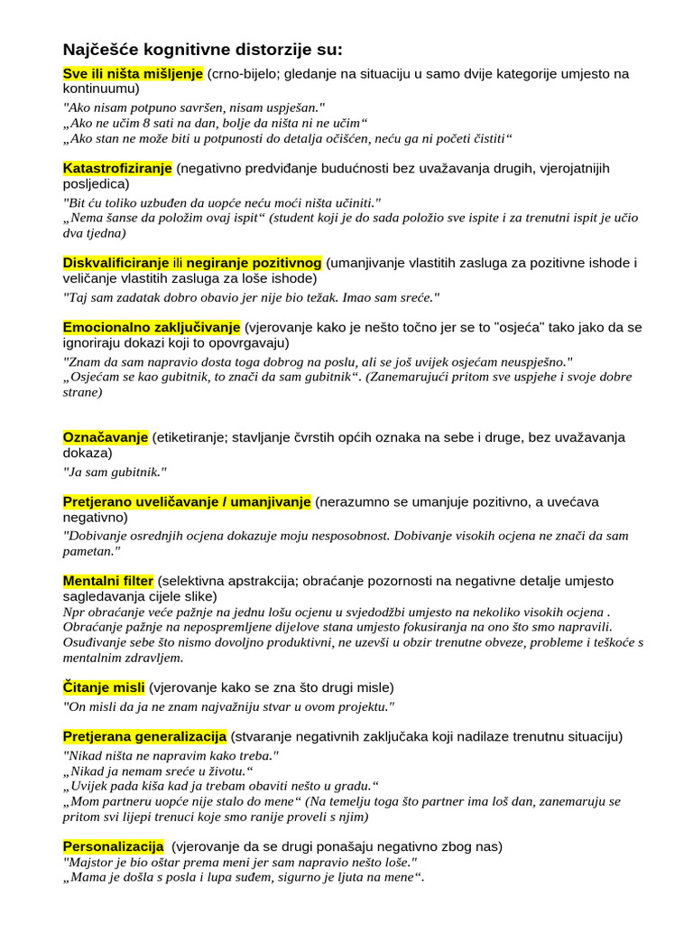Lista Kognitivnih Distorzija | PDF