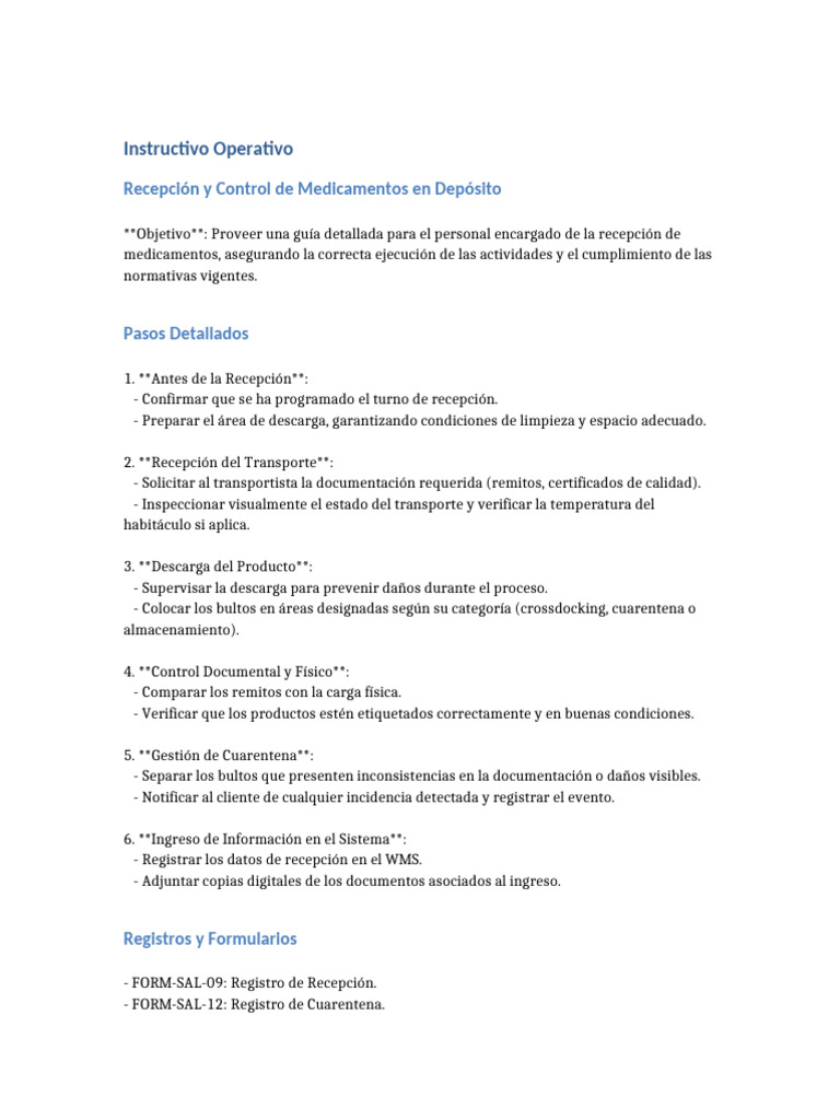 Instructivo Extendido Recepcion Medicamentos | PDF