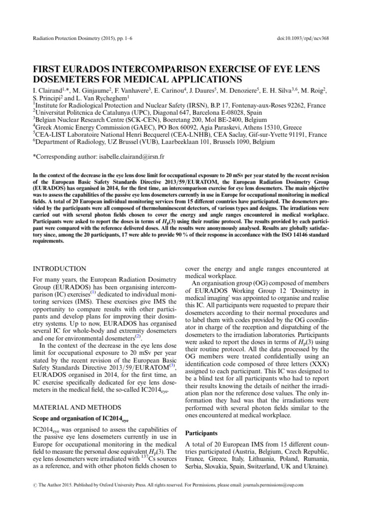 Intercomp_Radiat Prot Dosimetry-2015-Clairand-rpd_ncv368 | PDF | Dosimetry | Radiation