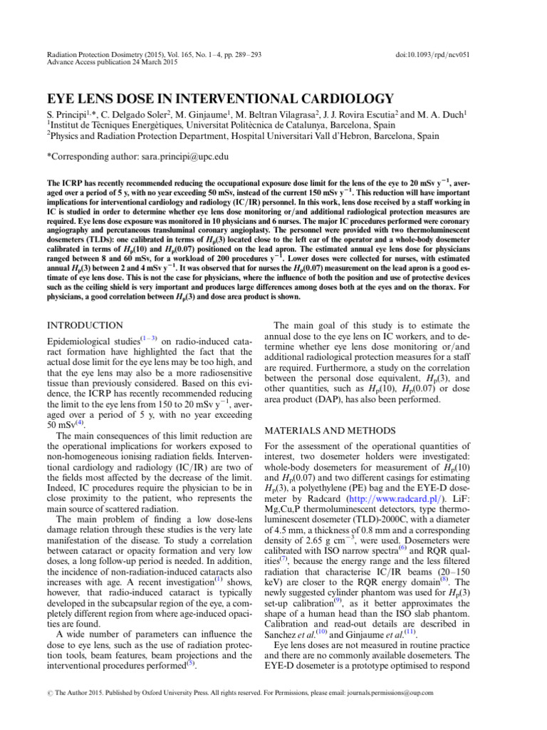 Eye - Lens - Dose - Radiat Prot Dosimetry-2015-Principi-289-93 | PDF ...