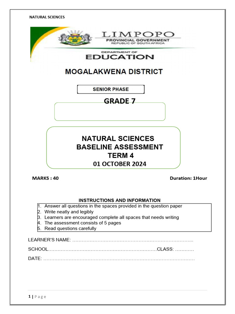 .Archbaseline Ns Grade 7 Term 4 2024 | PDF | Heat Transfer | Thermal Insulation