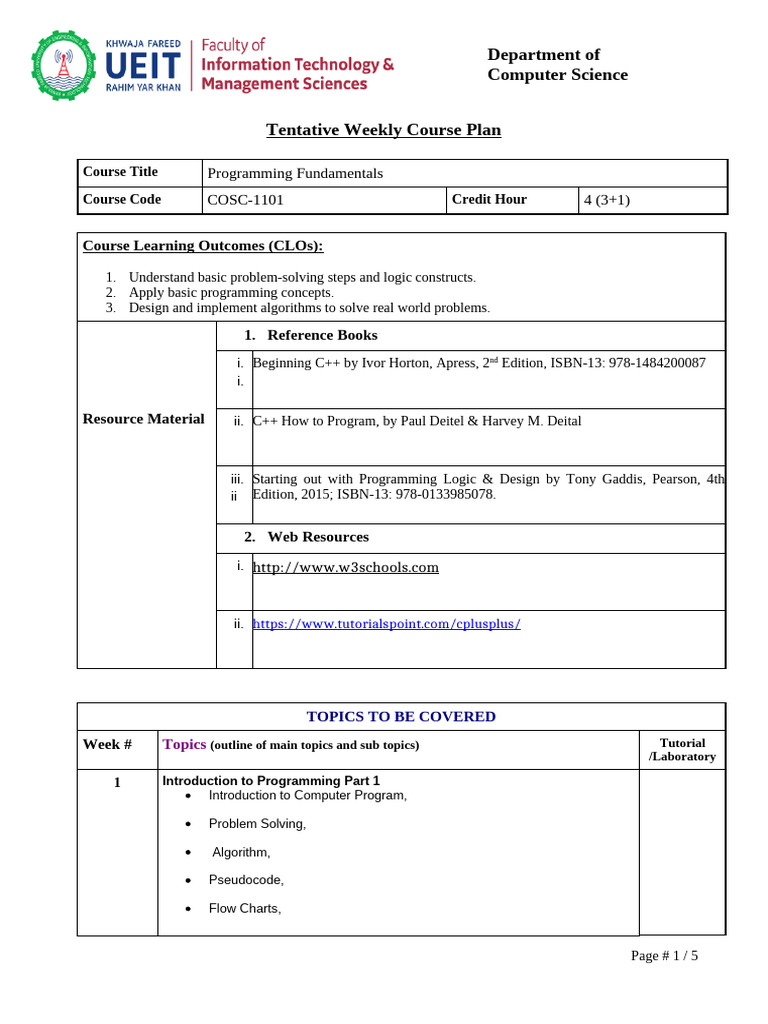 COSC-1101-Programming Fundamentals | PDF | Control Flow | C++