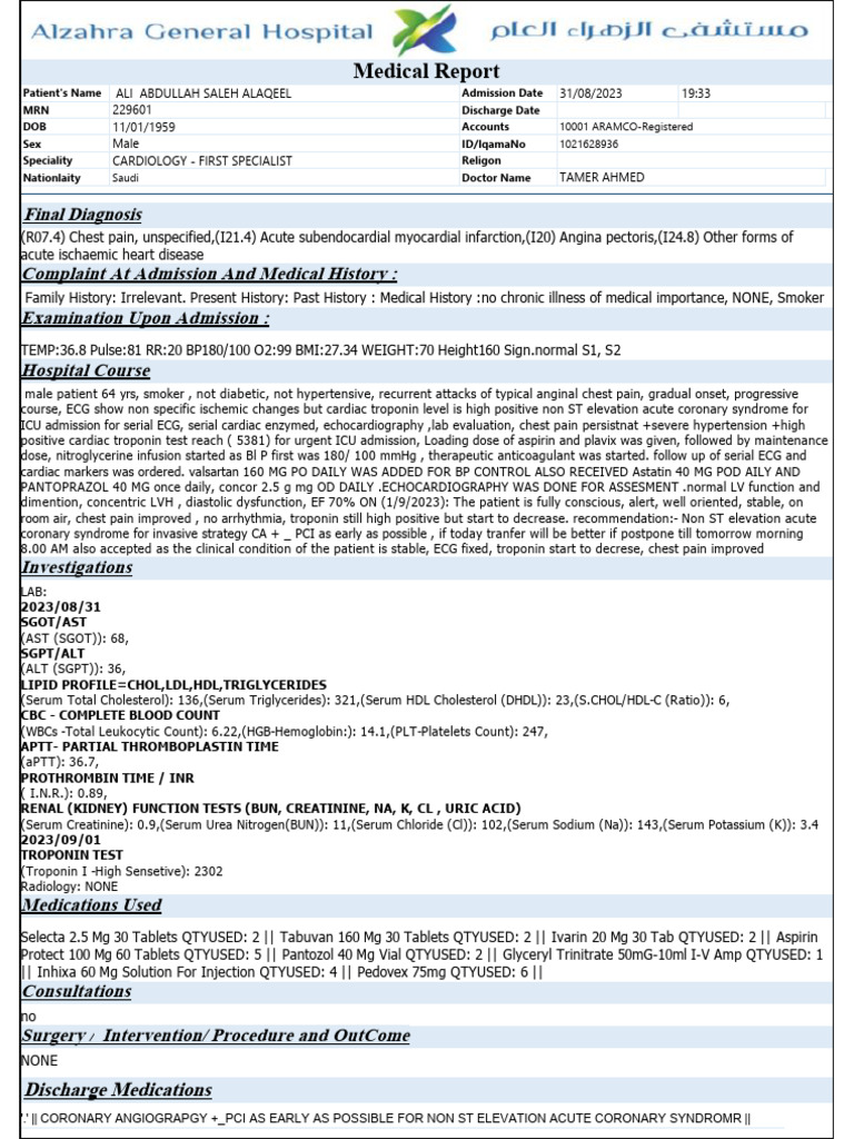 ali al aqeel medical report aramco | PDF | Myocardial Infarction | Causes Of Death