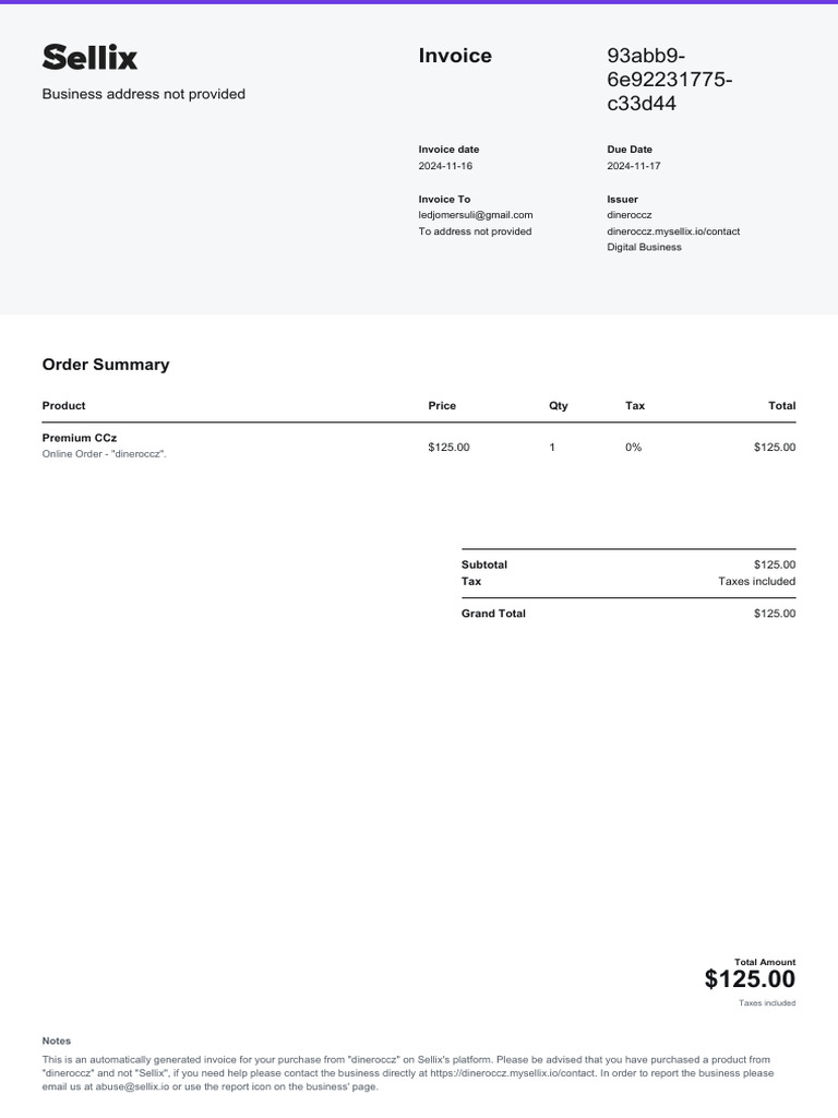 Invoice Summary for Premium CCz Order | PDF | Invoice | Accounting