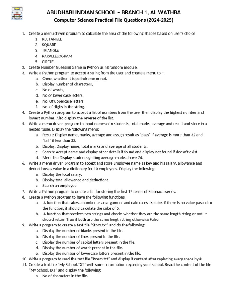 G12 Practical File 2024-25 | PDF | Text File | Databases
