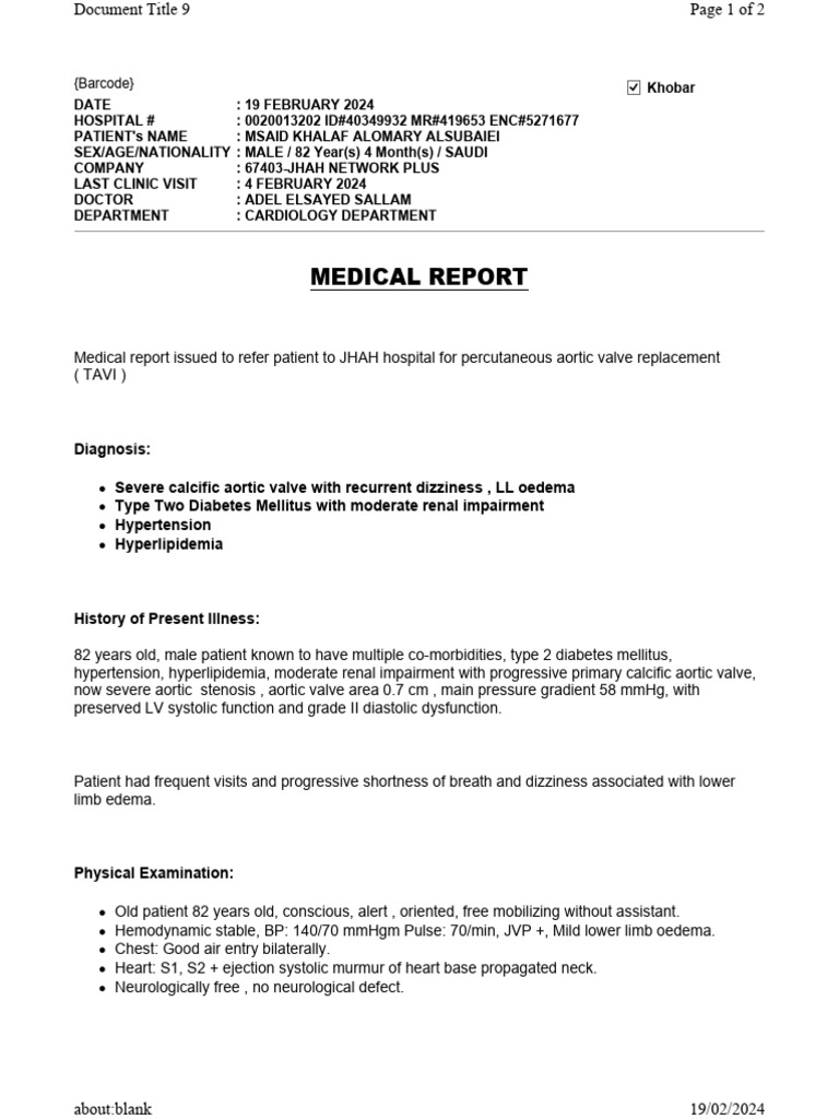 mosaid medical report | PDF | Blood Pressure | Medical Specialties