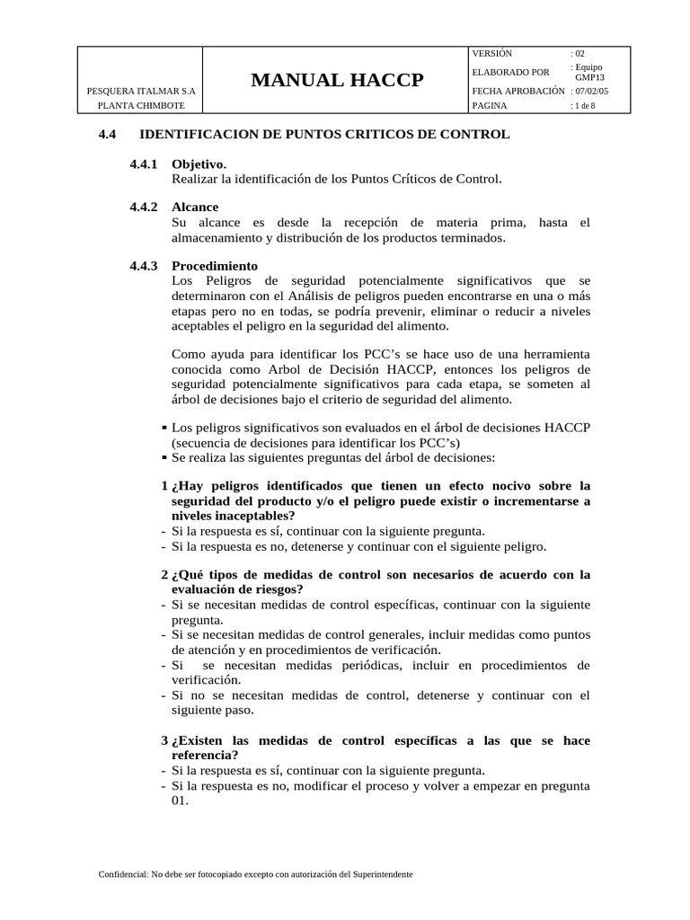 haccp-identificacion-PCC-doc | PDF | Análisis de Riesgo y Puntos Críticos de Control