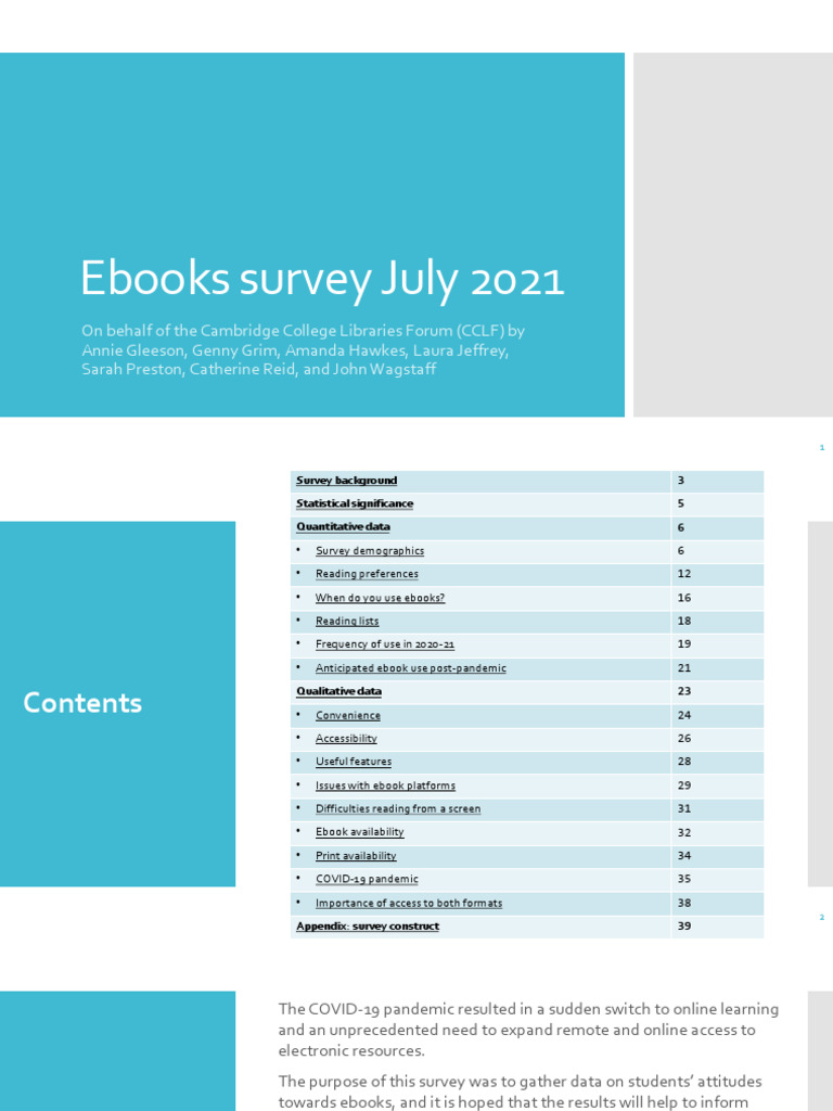 Ebooks Survey July 2021 Summary Report | PDF | Books | Libraries