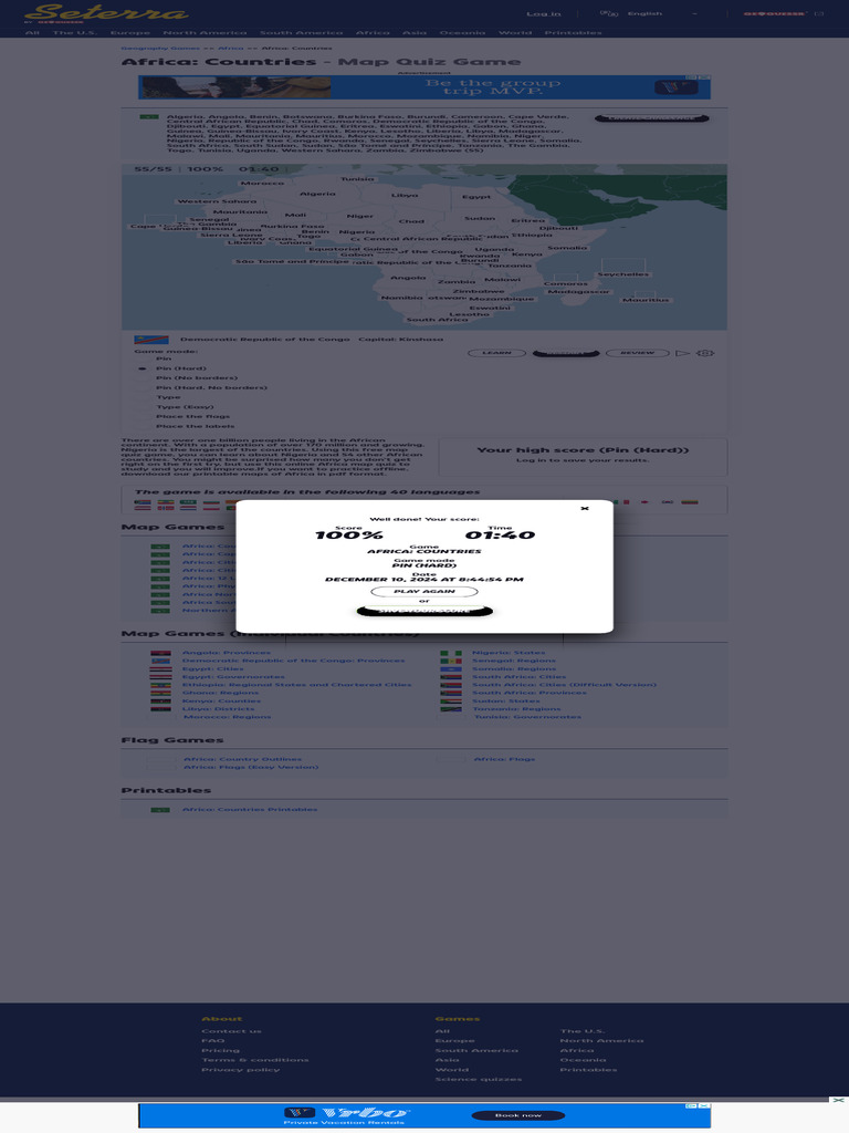 Africa Map Quiz: Countries & Answers | PDF | Africa | Earth Sciences