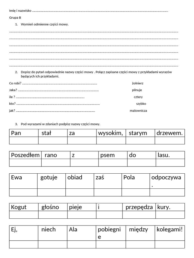 Czesci Mowy Sprawdzian KL 5-6 | PDF