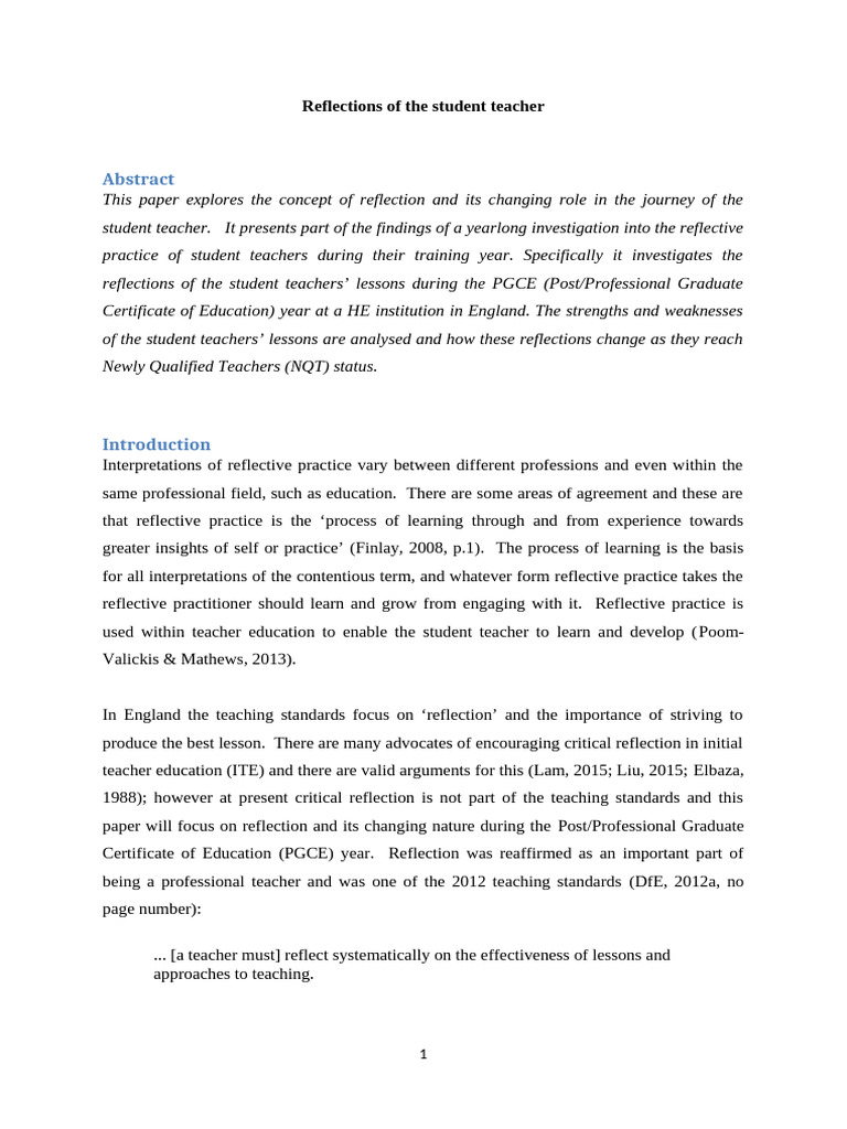 Reflections of The Student Teacher - RP Journal | PDF | Reflective ...