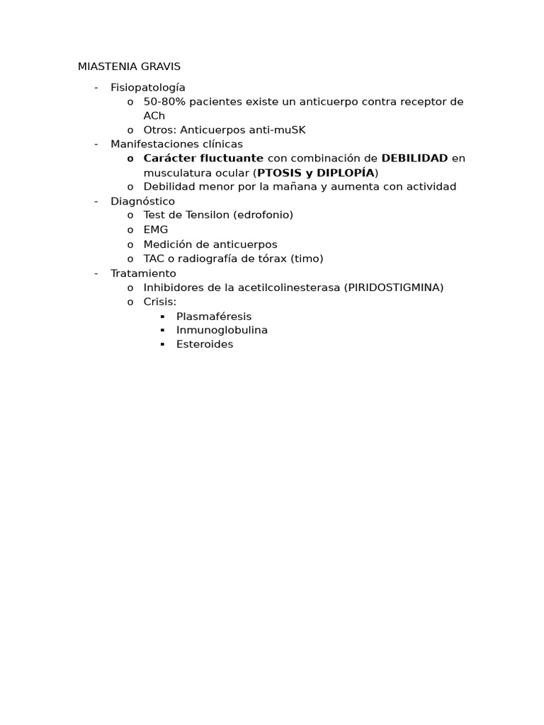 Miastenia Gravis: Diagnóstico y Tratamiento | PDF