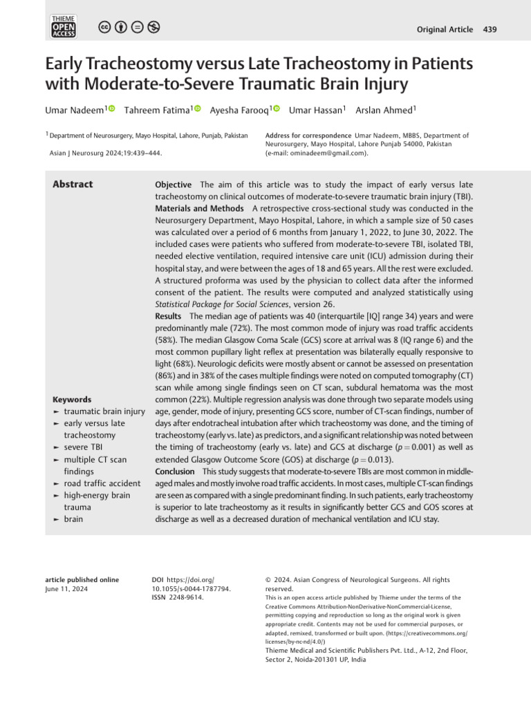 Early Tracheostomy Vs Late Pada TBI | PDF | Traumatic Brain Injury ...