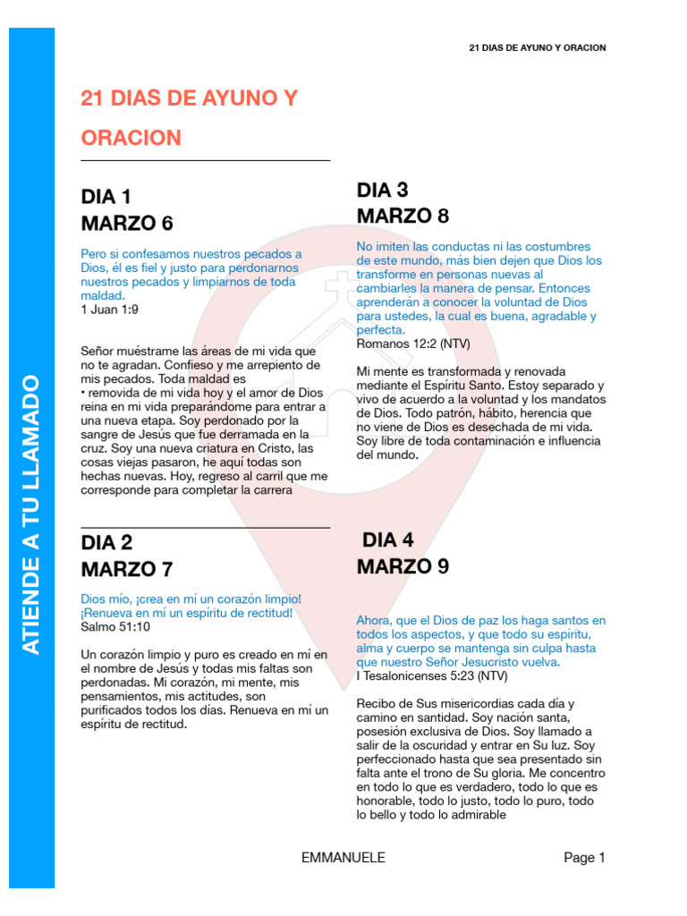 21 Devocionales Ayuno Marzo | PDF | Oración | Jesús
