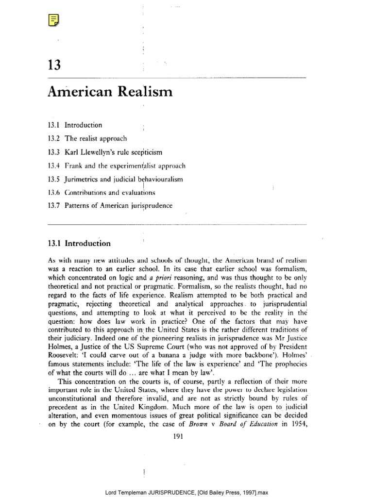 AMERICAN REALISM from Lord Templeman JURISPRUDENCE _ Lond Univ._ 1997-2 | PDF