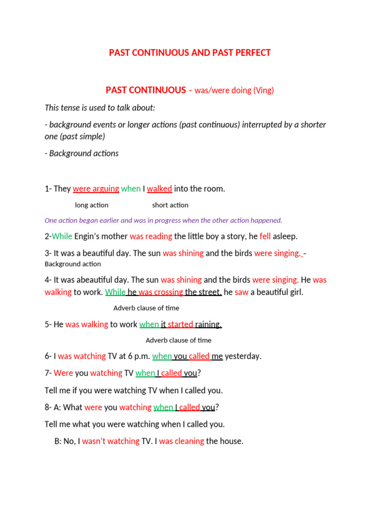 Understanding Past Continuous and Perfect Tenses | PDF