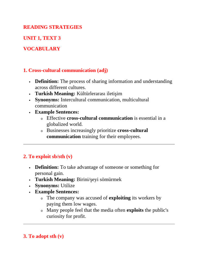 Reading Strategies - Unit 1 - Text 3 - Vocabulary | PDF | Cross ...