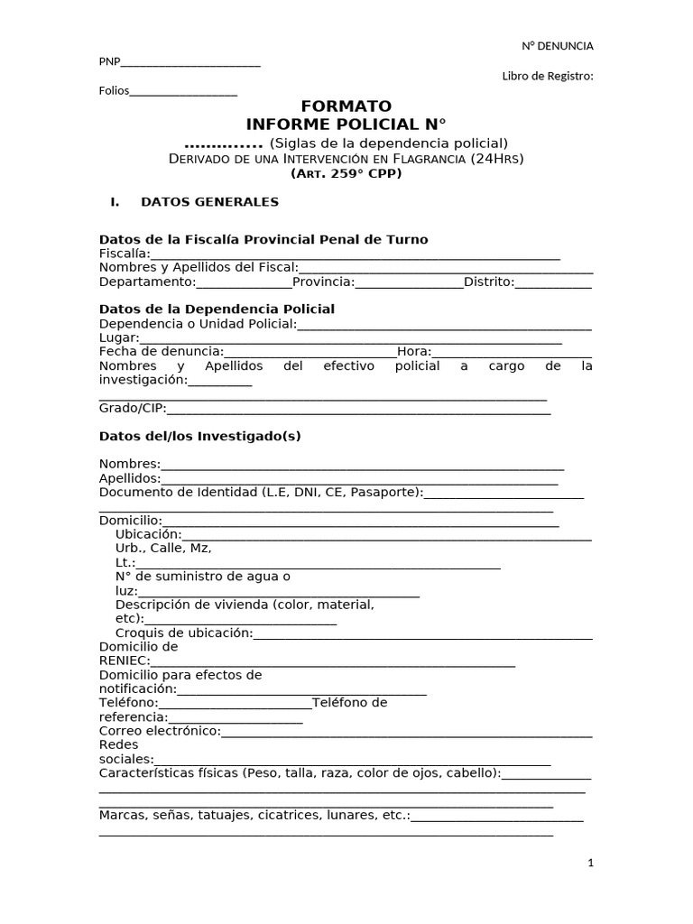 Informe Policial de Intervención en Flagrancia | PDF | Documento de ...
