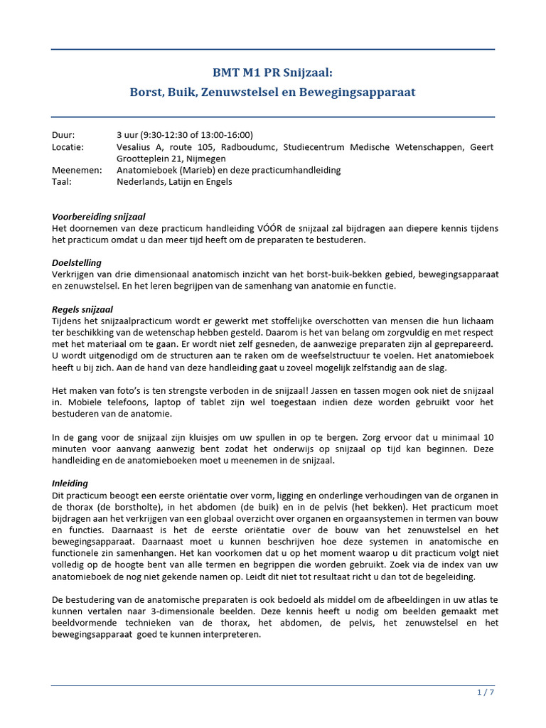 BMT M1 - PR Snijzaal - Borst Buik Bekken | PDF