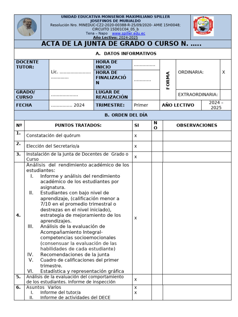 Acta de Junta de Curso-................ Egb-A | PDF | Enseñando | Evaluación