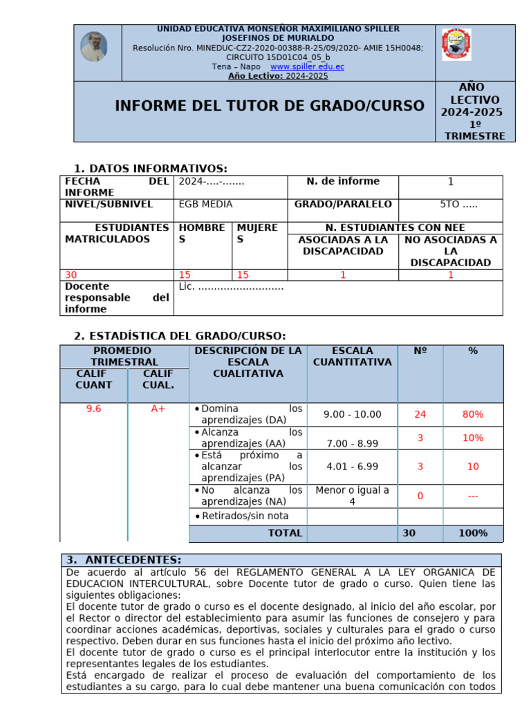 Informe de Tutor para Junta de Curso | PDF