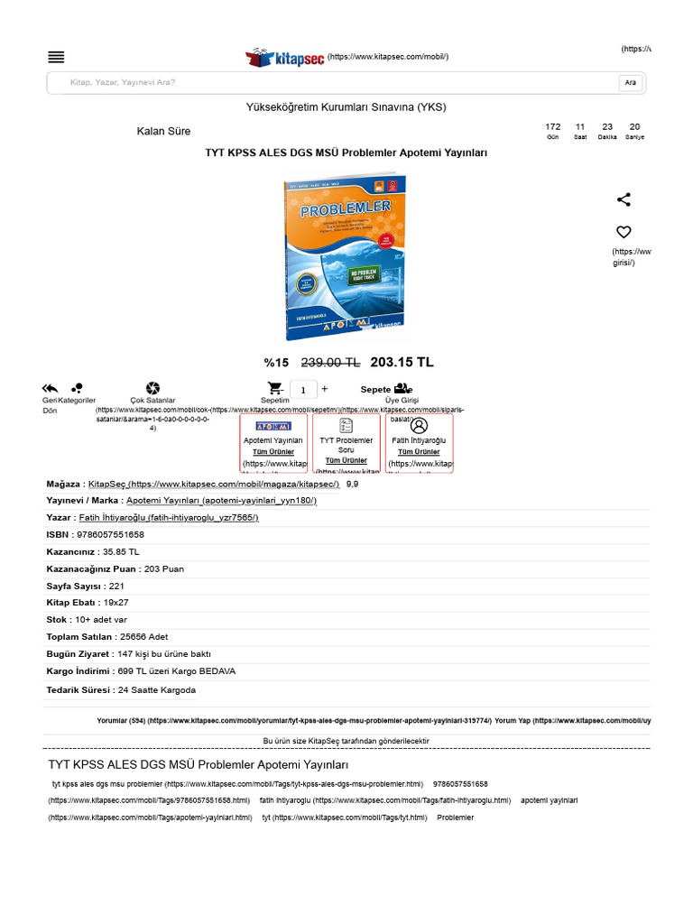 TYT KPSS ALES DGS MSÜ Problemler Apotemi Yayınları - 9786057551658 | PDF