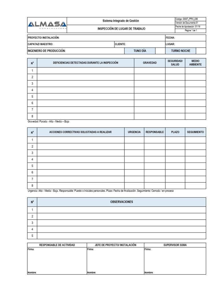 GSST - FRM - 036-Inspección de Lugar de Trabajo | PDF