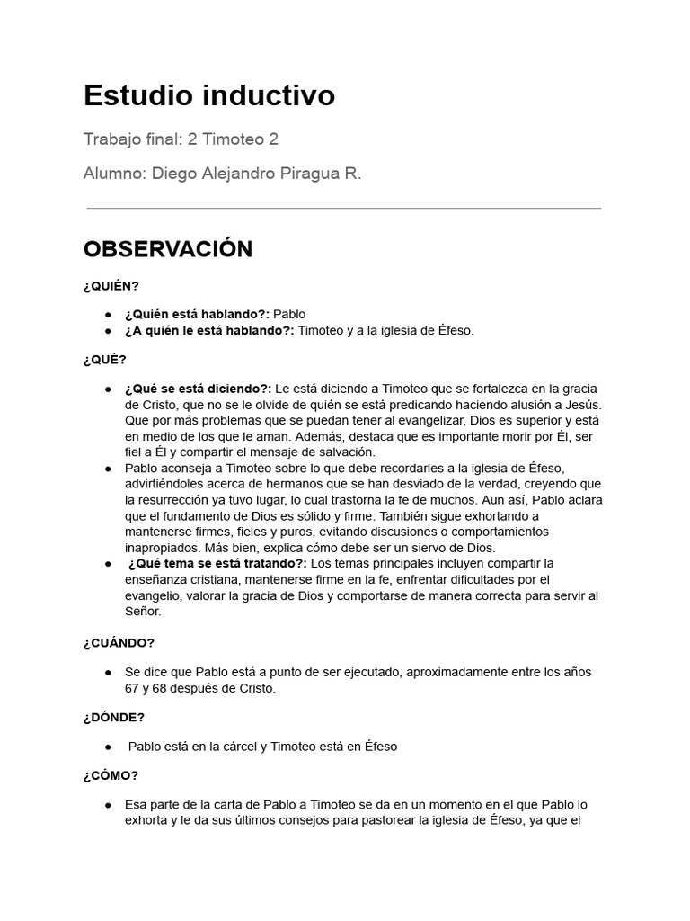 Trabajo 2 Timoteo Capítulo 2 - Diego Alejandro Piragua | PDF | Pablo el ...