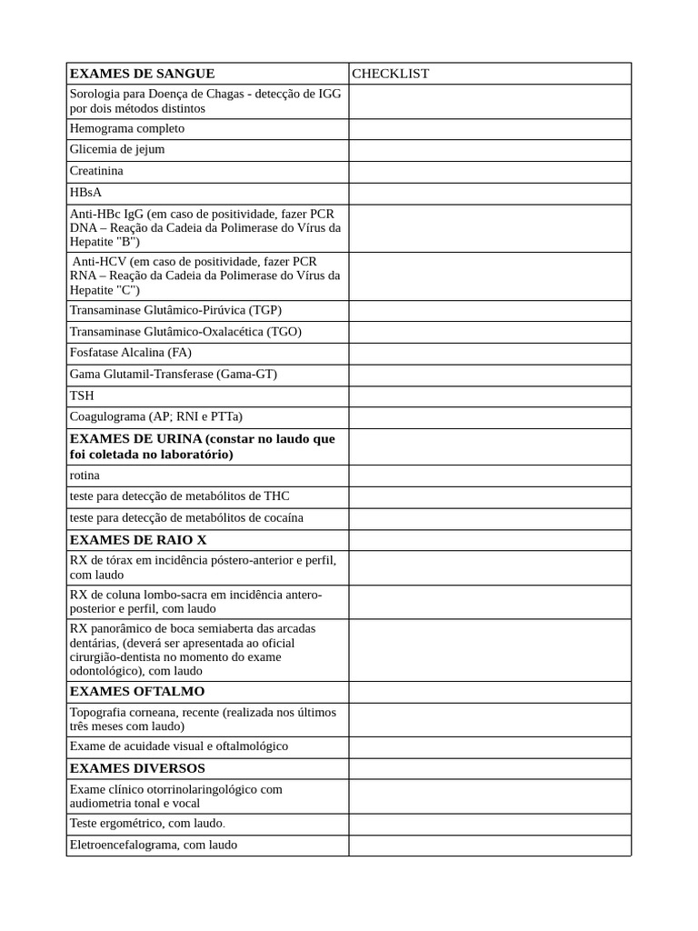 Checklist de Exames e Vacinas PRM | PDF