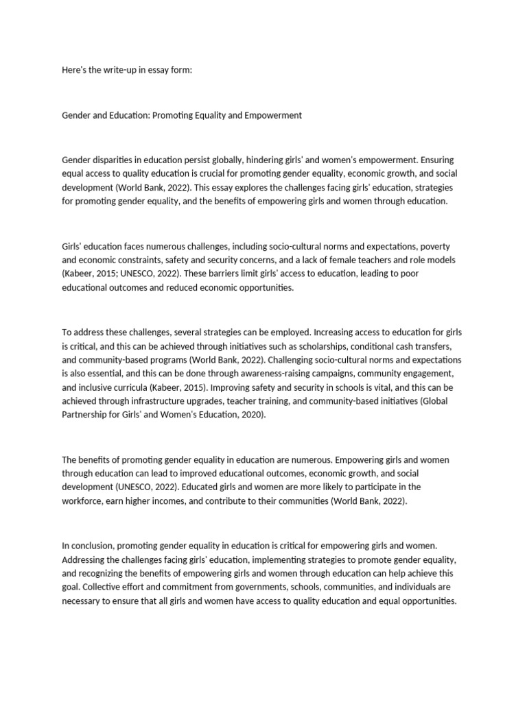 Gender Equality in Education Strategies | PDF | Female Education ...