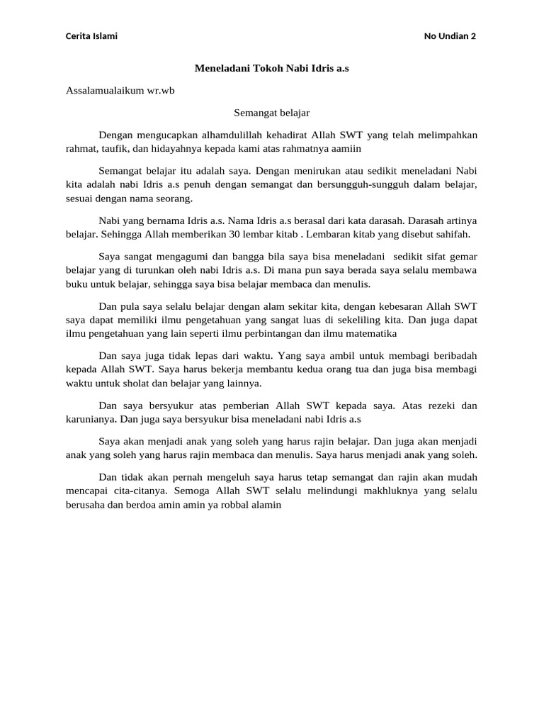 Meneladani Semangat Belajar Nabi Idris | PDF