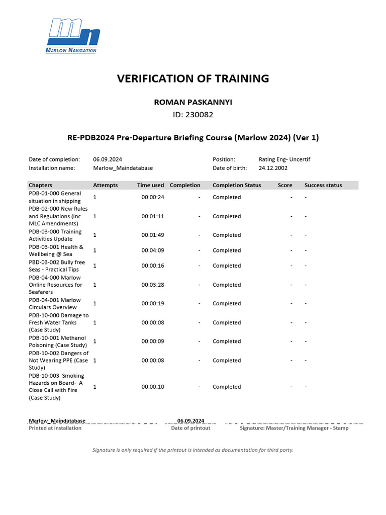 Rapid e Learning Verification of Training Report For Selected Person ...