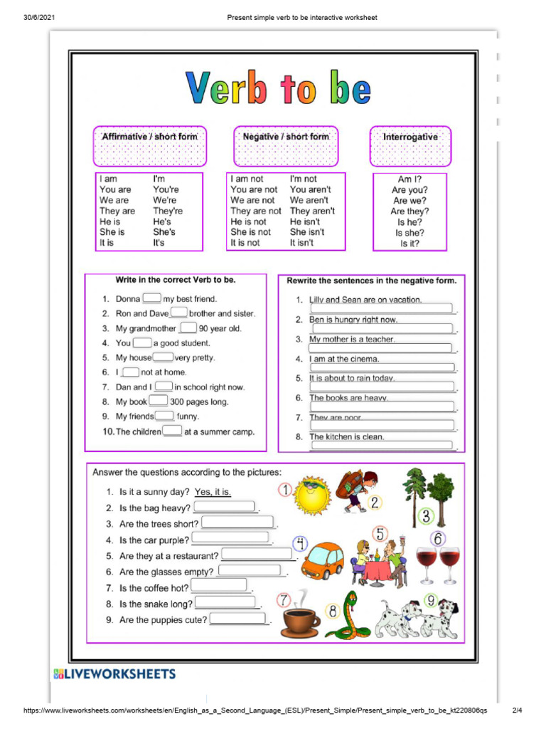 Present Simple Verb To Be Interactive Worksheet | PDF