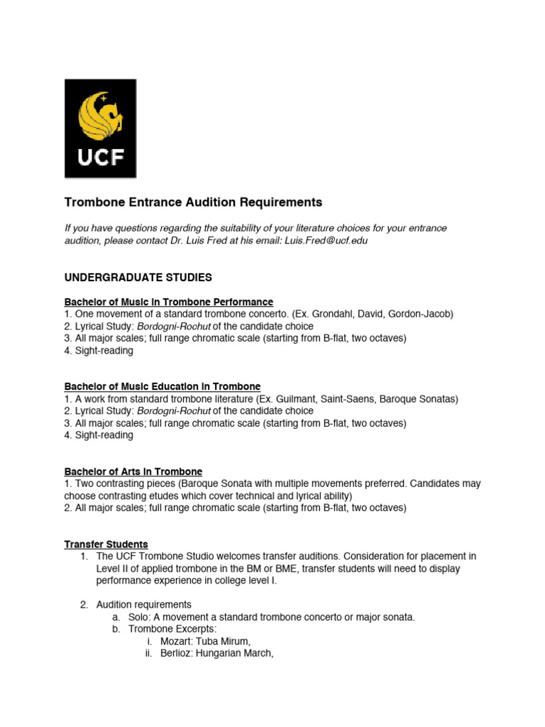 Trombone Audition Requirements Guide | PDF