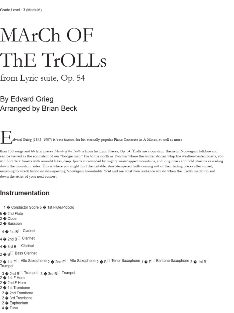 March of The Trolls From Lyric - Edvard Grieg | PDF