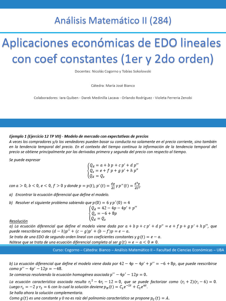 Aplic Econ de EDO Lineales Con Coef Constantes | PDF | Ecuaciones ...