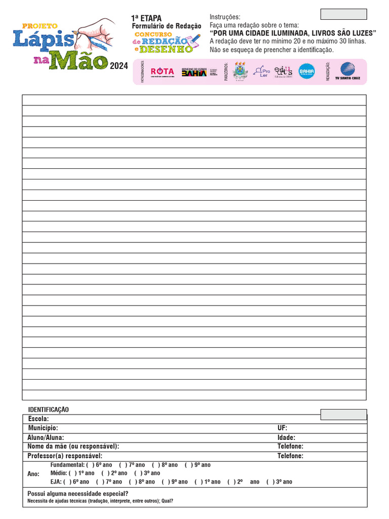 TV Santa Cruz 2024 Lapis Na Mao FORMULARIO REDACAO 1 ETAPA | PDF